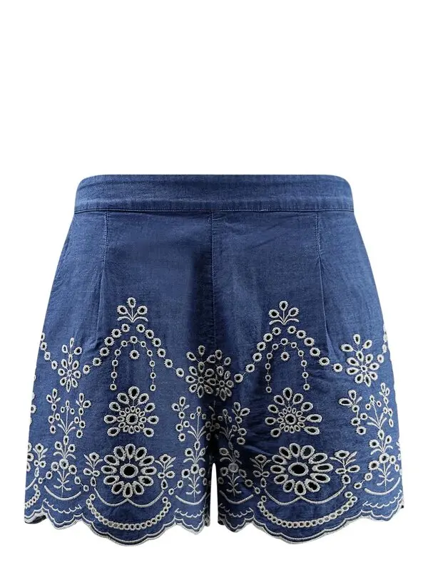 MC2 SAINT BARTH Amani Cotton Shorts With Embroidered Trim - Blue
