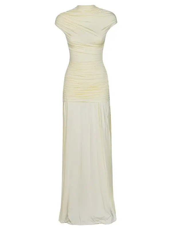 SELF-PORTRAIT Draped Jersey Long Dress - Yellow