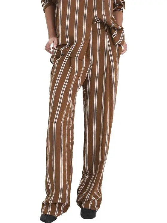 Mango Striped Straight-leg Trousers - Brown