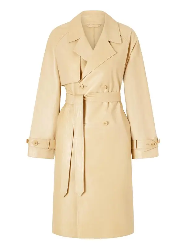 Nour Hammour Double-breasted Belted Leather Trench Coat - Yellow