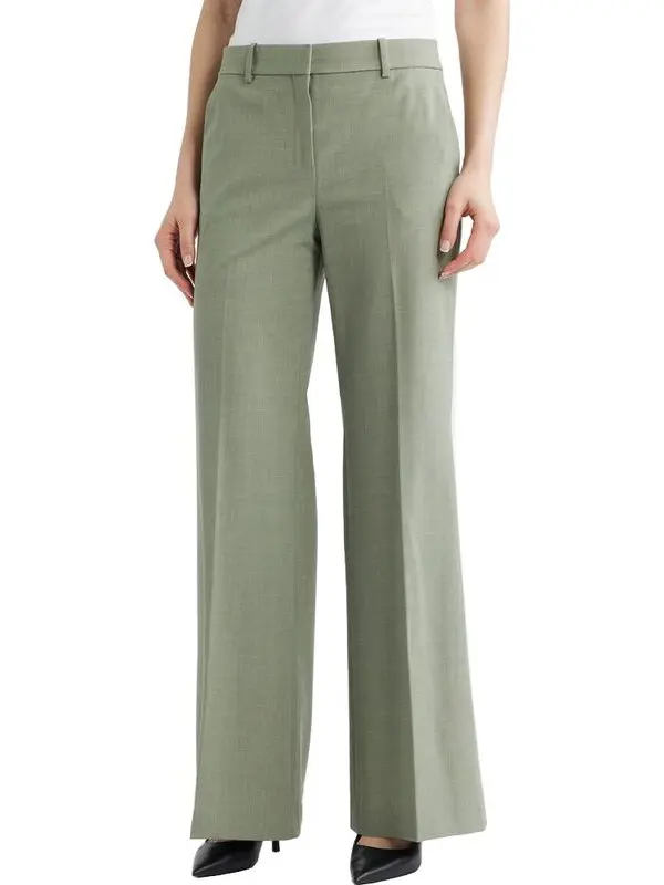 Theory Fluid Flare Stretch Wool Pants - Vetiver Melange