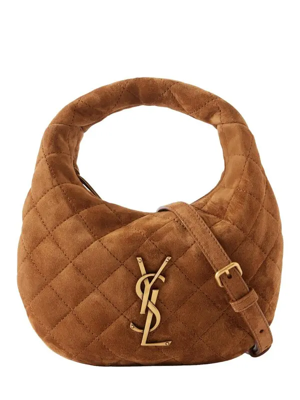 Saint Laurent Icarino Mini Quilted Suede Shoulder Bag - Brown