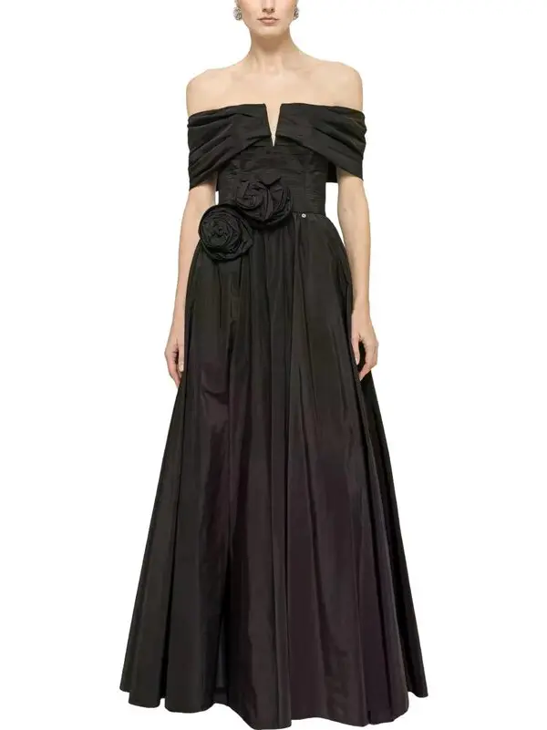 NISSA Floral-appliqué Maxi Dress - Black