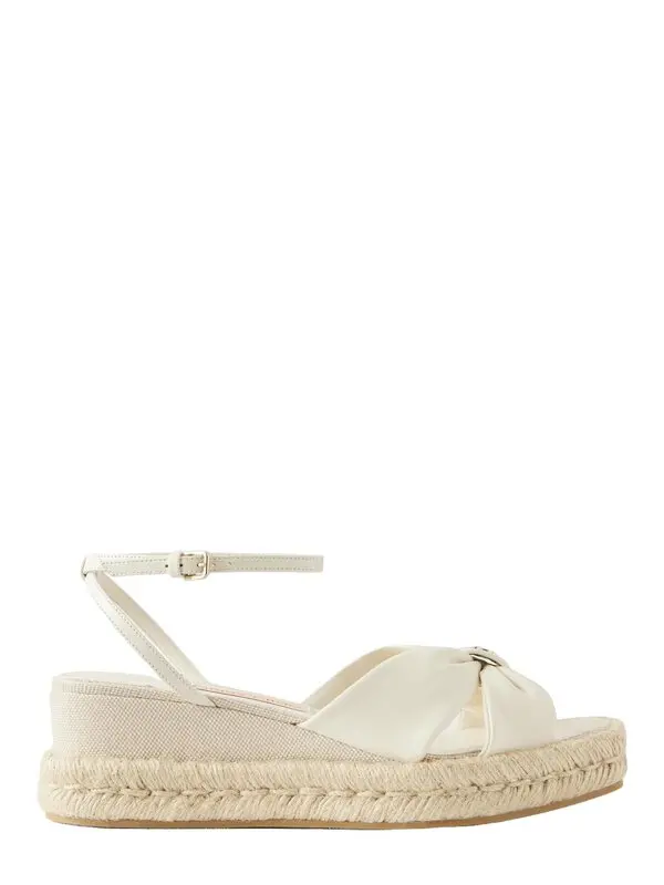 JIMMY CHOO Aella 60 Leather Wedge Sandals - Cream