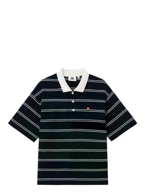 CHOCOOLATE Striped Cotton Polo Top - Blue