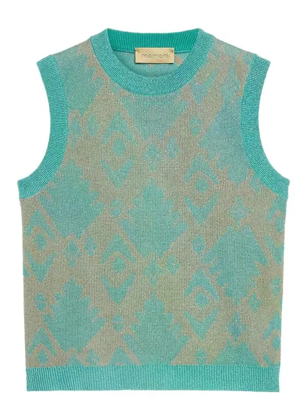 Momoni Jacquard Crewneck Top - Blue