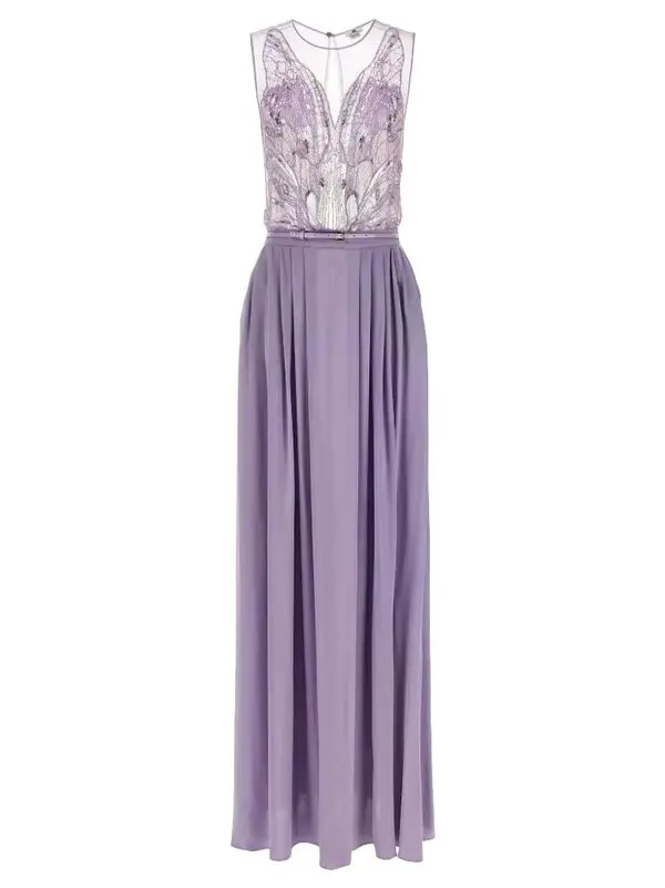 Elisabetta Franchi Embroidered Tulle Dress - Purple