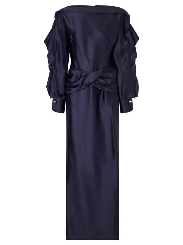 LANVIN Ruffled Gathered Satin Gown - Blue