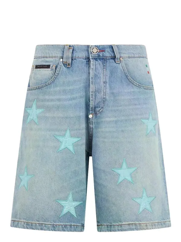 Philipp Plein Star-patch Denim Shorts - Blue