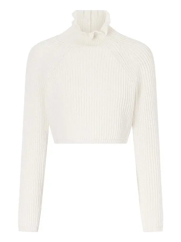 Max Mara Campo Ruffled Ribbed-knit Cotton Sweater - White
