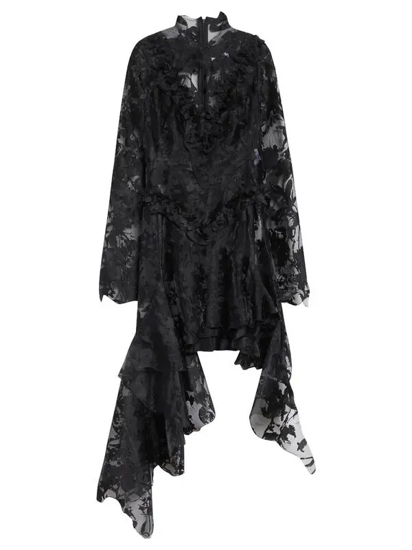 Alexander McQueen Long Sleeve Devoré Dress - Black