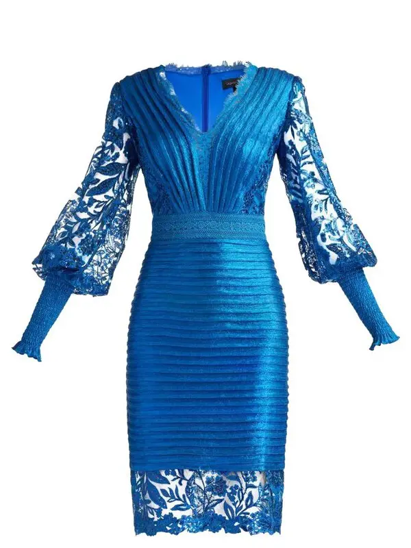 Tadashi Shoji Lovell Pleated Lace Dress - Blue