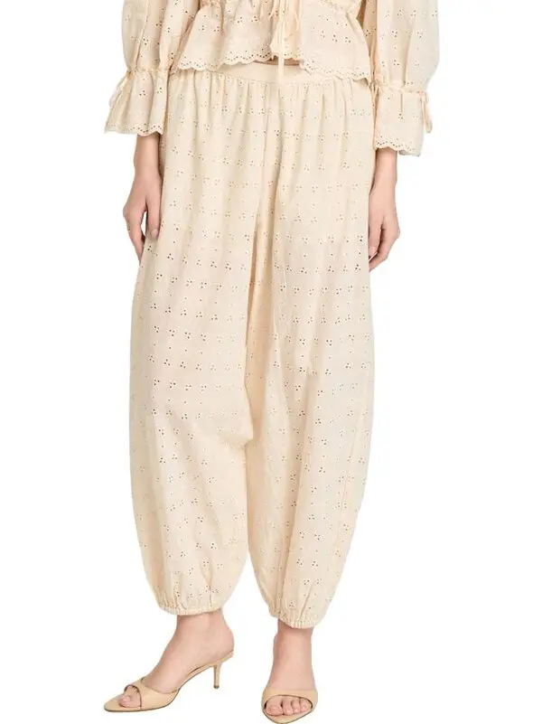 WAYF Jasmine Eyelet Embroidered Cotton Balloon Pants - Beige