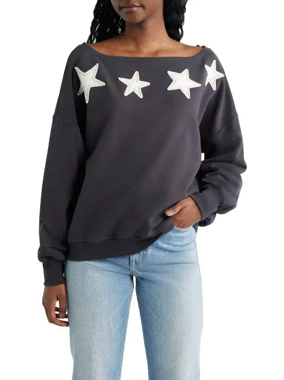 VINYL ICONS Star Appliqué Off-the-shoulder Sweatshirt - Phantom