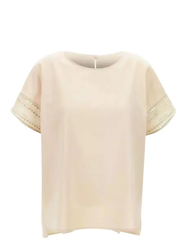 ELENA MIRO` Embroidered Openwork Blouse - Neutrals