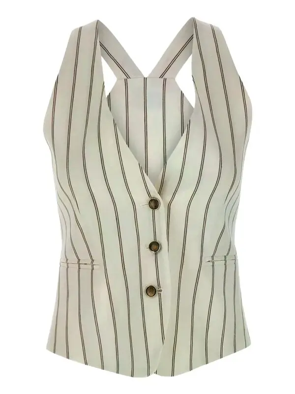 Marella Striped Buttoned Gilet - White