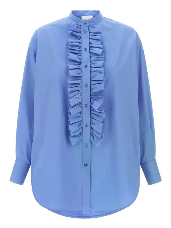 NUDE Mandarin-collar Ruffled Shirt - Blue