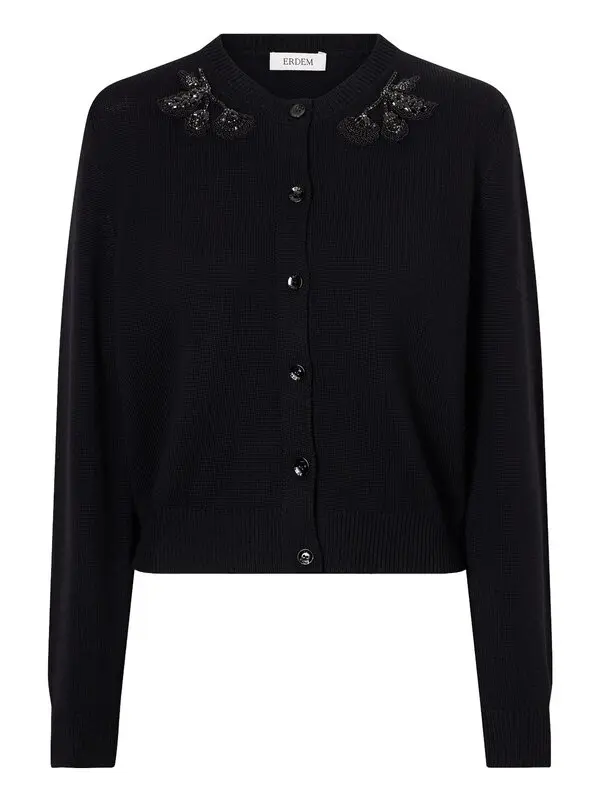Erdem Embellished Merino Wool Cardigan - Black