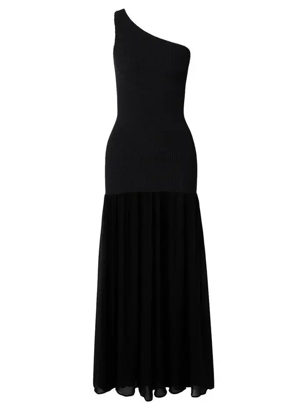 Hunza G Nancy Hybrid One-shoulder Crinkle™ And Chiffon Coverup - Black