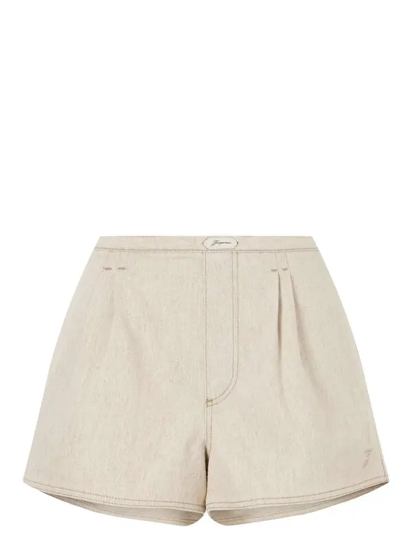 Jacquemus De-nîmes Amelo Pleated Cotton And Hemp-blend Shorts - Beige