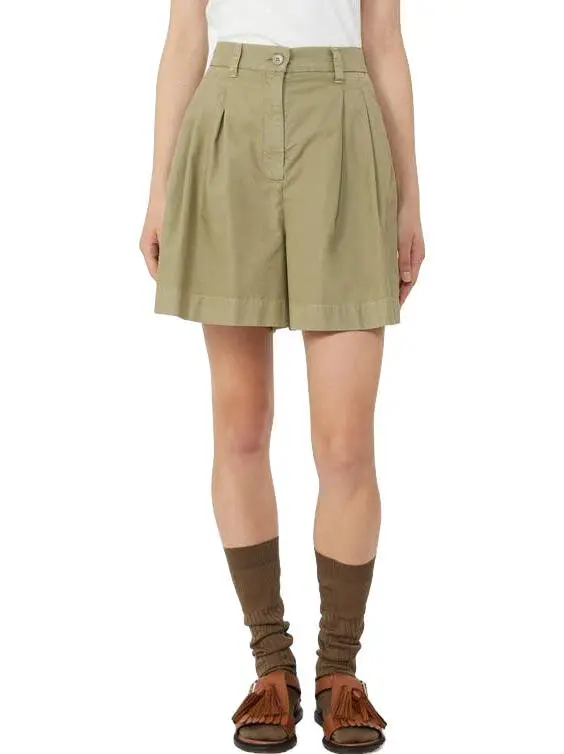 Max Mara Armonia Pleated Cotton Shorts - Olive Green