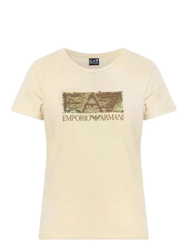 EA7 Sequin-logo T-shirt - Neutrals