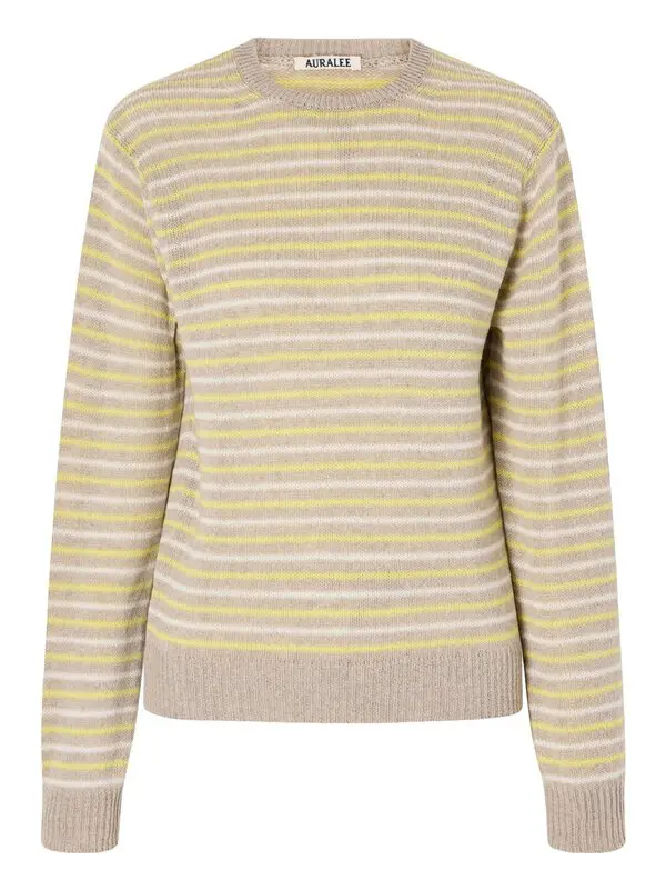 Auralee Striped Cashmere Crewneck Sweater - Neutrals