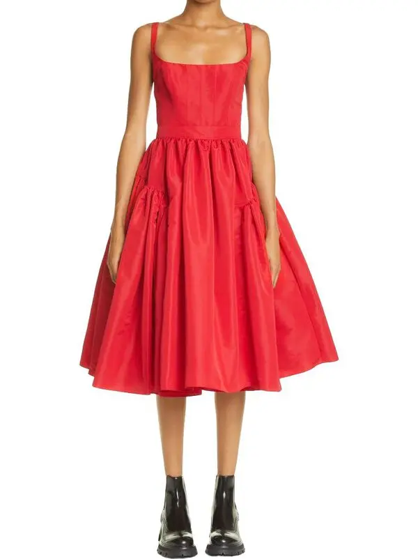 Alexander McQueen Alexander Open Back Fit & Flare Midi Dress - Welsh Red