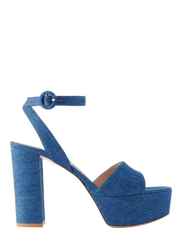 GIANVITO ROSSI 70 Denim Platform Sandals - Mid Denim