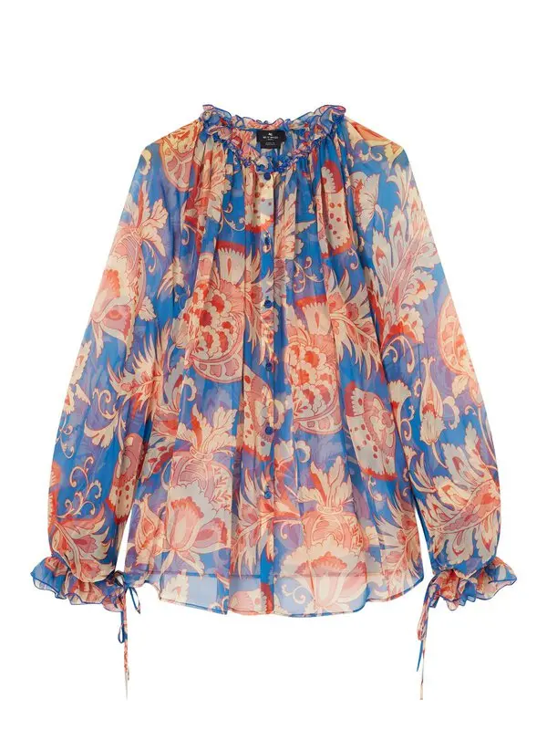 Etro Floral-print Silk-chiffon Peplum Blouse - Blue