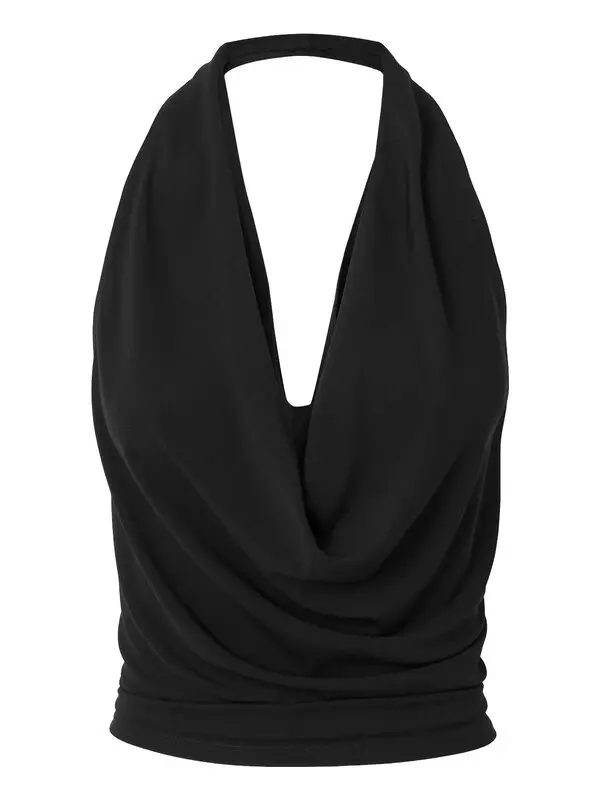 Eterne Paris Draped Matte Jersey Halterneck Top - Black