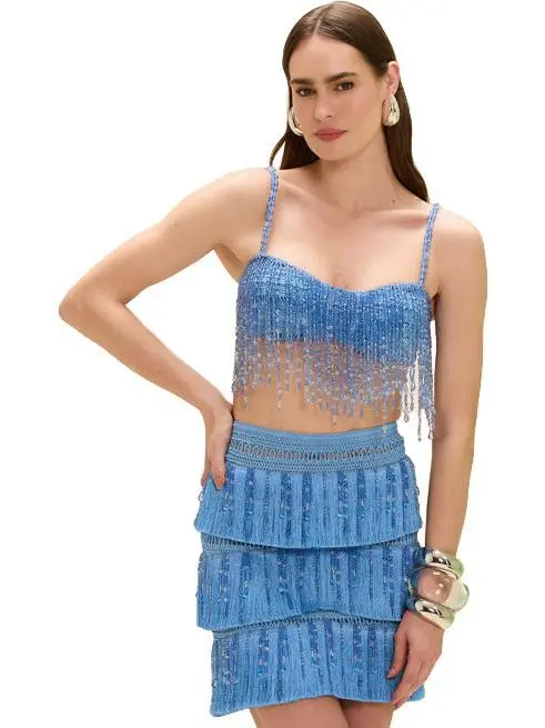 PatBO Clara Fringe Top - Blue