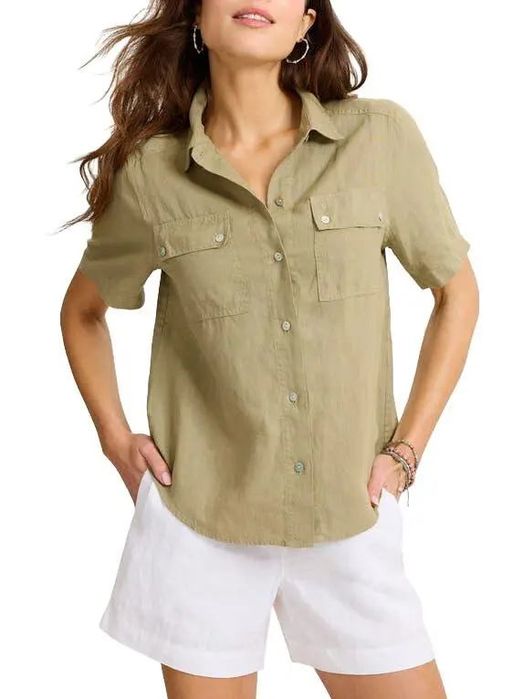 Tommy Bahama Castialina Utility Linen Button-up Shirt - Sea Clay