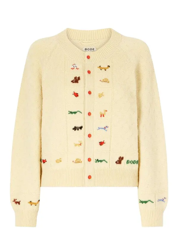 BODE Zoologist Embroidered Cardigan - Pastel Yellow
