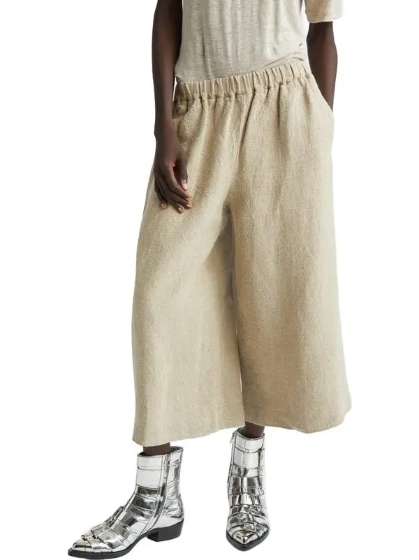 Comme Des Garçons Heavyweight Linen Canvas Crop Wide Leg Pants - Ecru