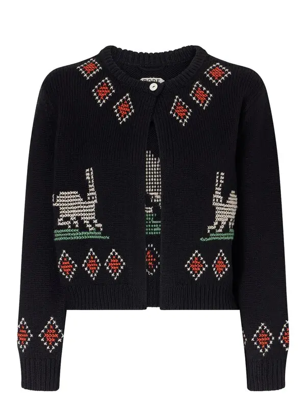 BODE Bunny Jacquard-knit Wool Cardigan - Black
