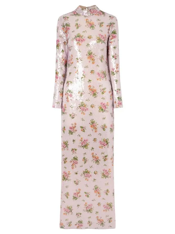 Brandon Maxwell Floral-print Sequined Crepe Gown - Pink