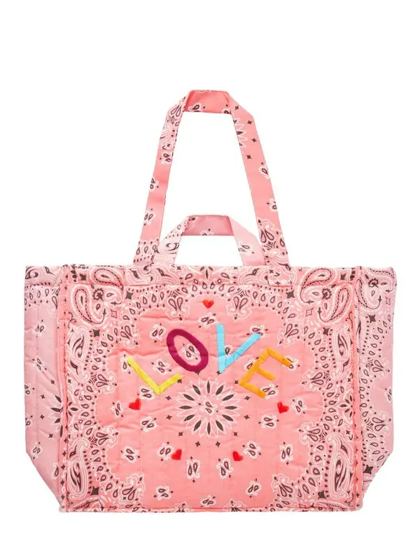 CALL IT BY YOUR NAME Cabas Maxi Embroidered Printed Tote Bag - Pink