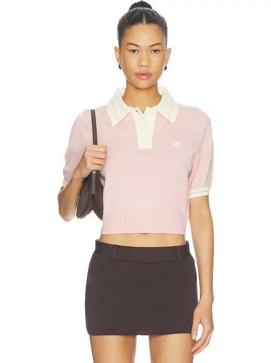 MALBON Mikayla Knit Polo Top - Dusty Rose
