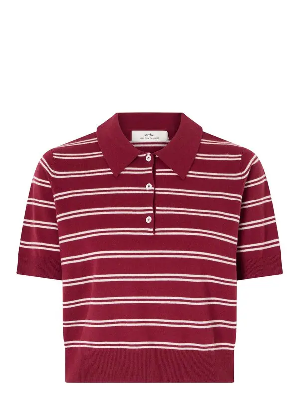 Arch4 Octavia Cropped Striped Cashmere Polo Shirt - Burgundy