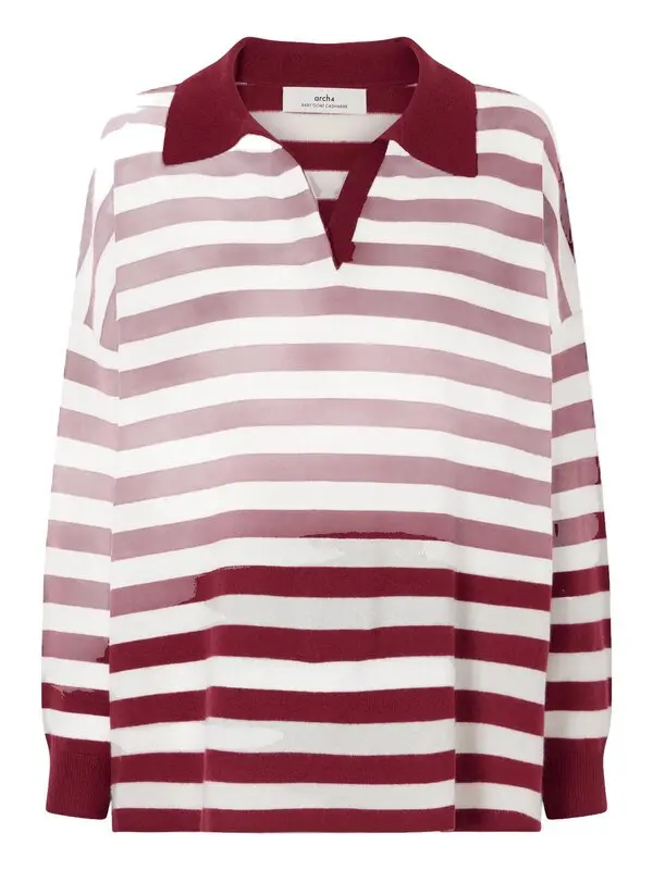 Arch4 Cashmere Striped Polo Shirt - Burgundy