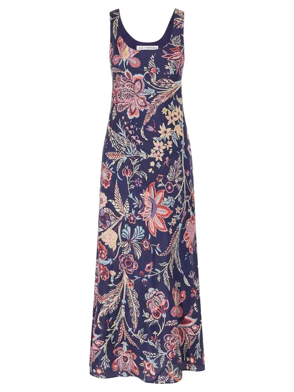 Alix Of Bohemia Adele Mist Quatre Floral Silk Midi Dress - Blue