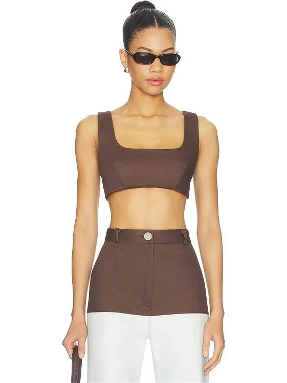 Matthew Bruch Tie Back Crop Top - Chocolate Brown Denim