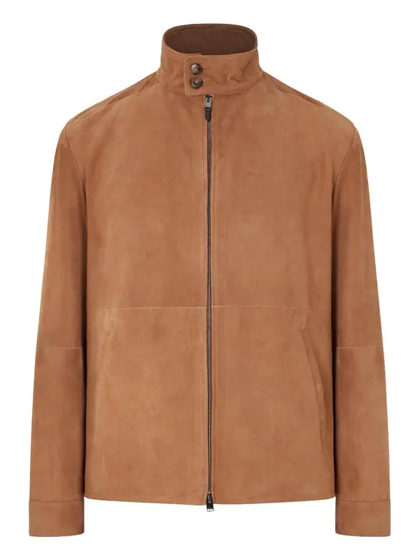 Canali Suede Harrington Jacket - Brown