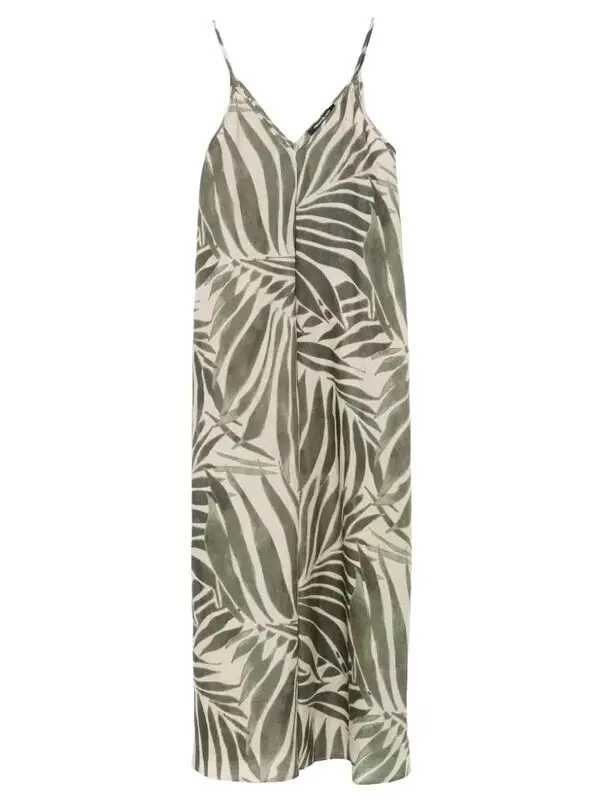 PENNYBLACK Leaf-print V-neck Midi Dress - Neutrals