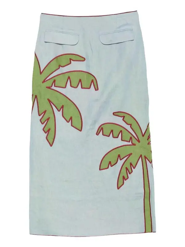 Farm Rio Embroidered Palm-tree Midi Skirt - Blue