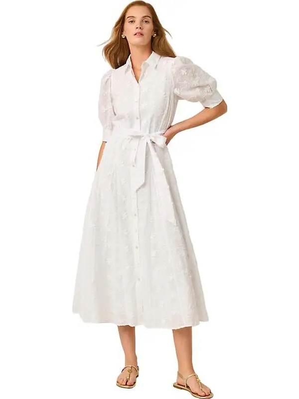 LILLY PULITZER Larkyn Midi Shirtdress - Resort White Monarch Embroidered Cotton Swiss Dot