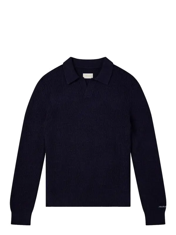Aimé Leon Dore Ribbed Cotton-blend Bouclé Polo Shirt - Blue