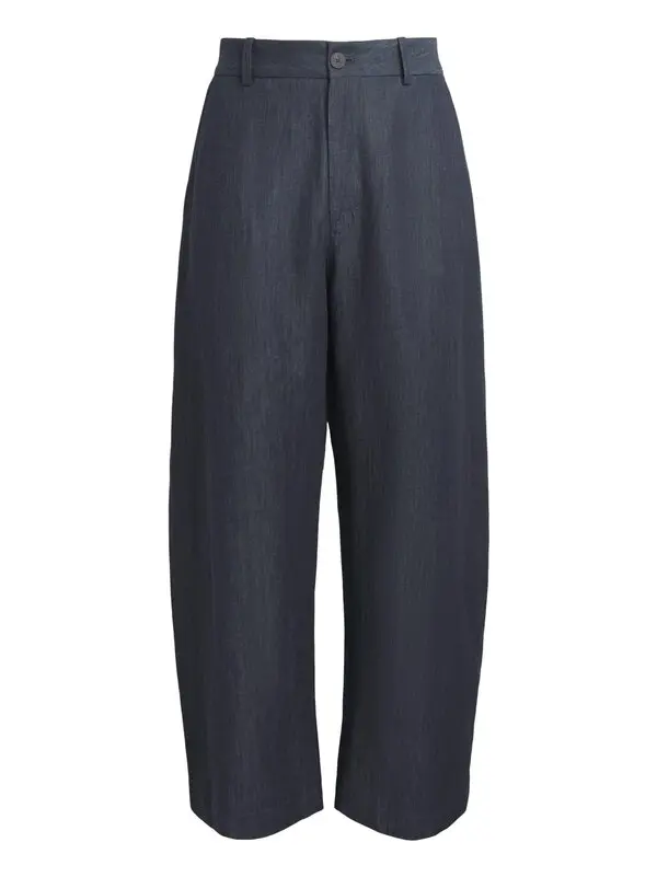 Studio Nicholson Cotton-linen Curved Trousers - Navy