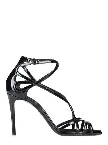 Dolce & Gabbana Sandals In Leather And Textile Fibers - Black
